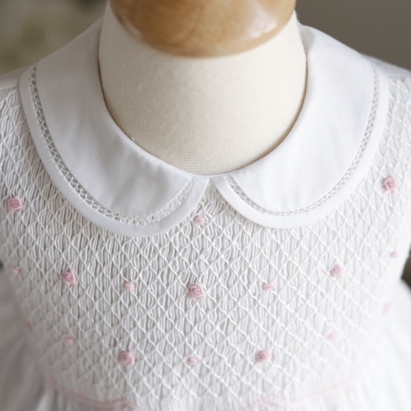 Feltman Brothers | Dresses | White Smocked Rosebud Dress Heirloom Pink ...